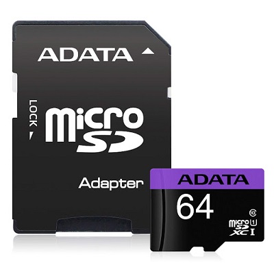 MICRO SD 64GB AData + SD adapter AUSDX64GUICL10-RA1