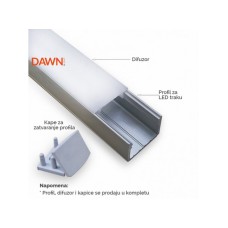 DAWN Led profil LL-ALP004-R komplet sivi