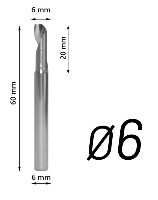 Jednopero CNC glodalo za aluminijum 6mm, prihvat 6mm, ukupna dužina 60mm FUL 300A.060.A