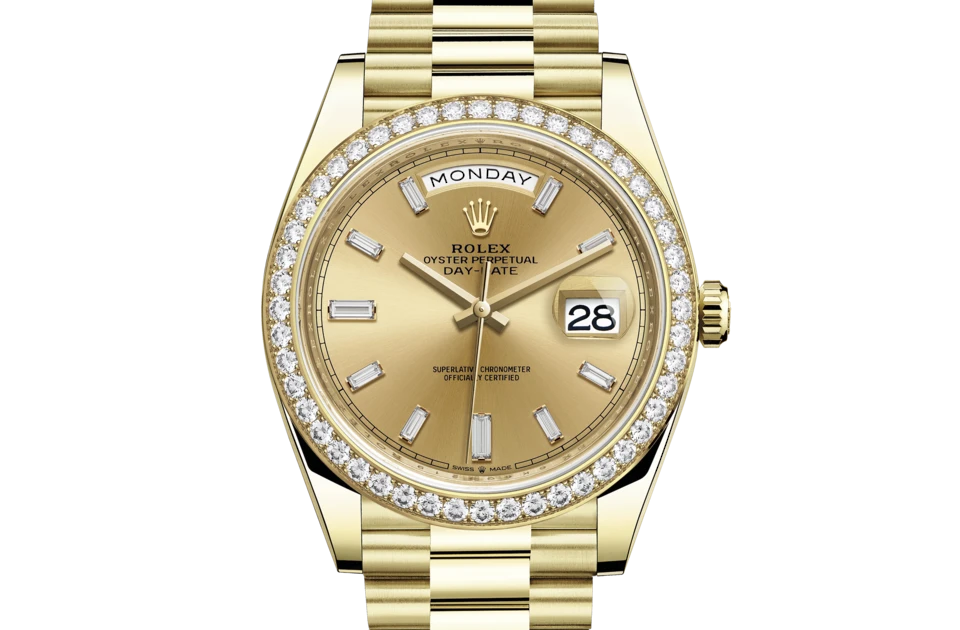Rolex
DAY-DATE 40
Oyster, 40 mm, yellow gold and diamonds
M228348RBR-0002