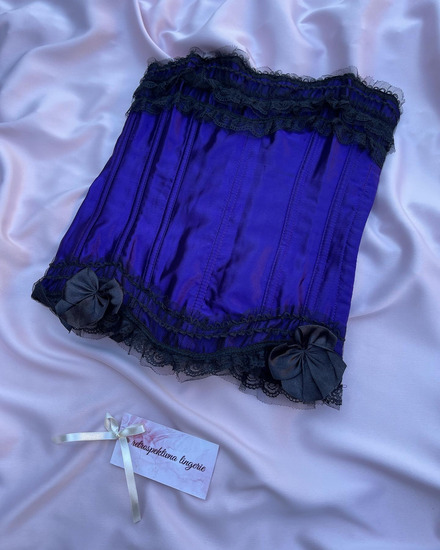 Purple satin black lace corset