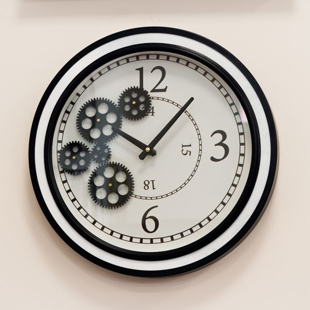 ENA Zidni sat sa rotirajućim zupčanicima crni 40 cm