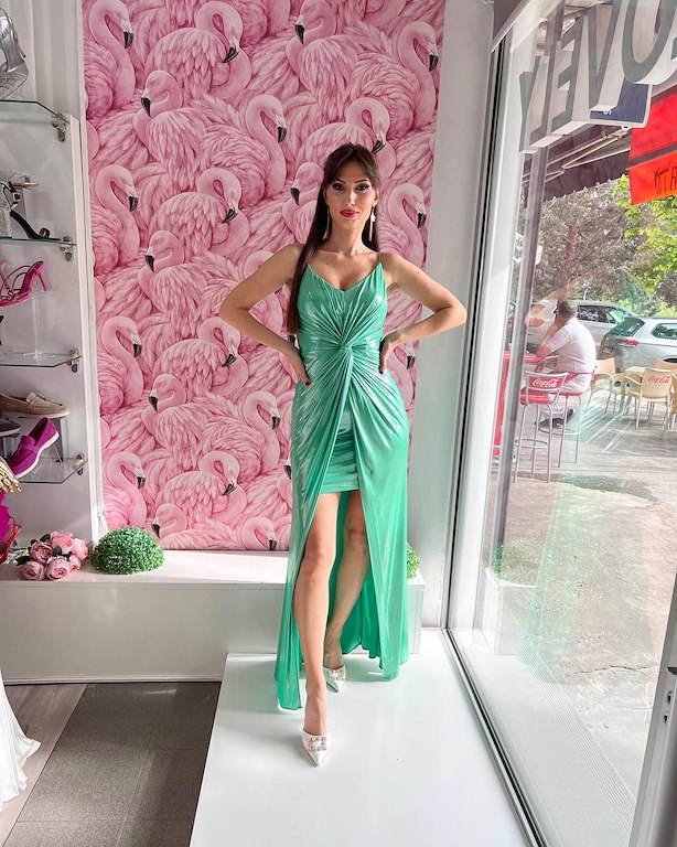 Duga haljina – 13 – Mokra likra zelena (36,38)
