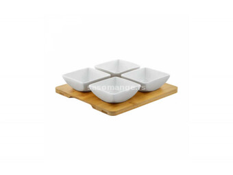 DAJAR DJ45577 PORCELANSKI SET 4 ČETVRTASTE ČINIJE SA DASKOM OD BAMBUSA