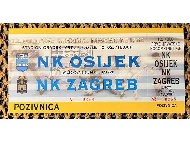 ulaznica za fudbalsku utakmicu Odijek-Zagreb (81.)