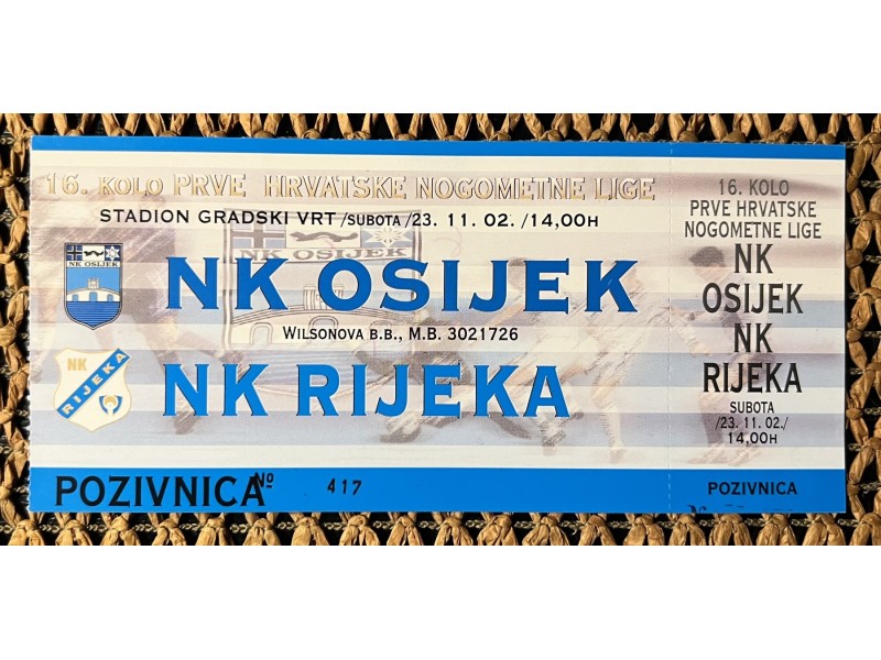 ulaznica za fudbalsku utakmicu Osijek-Rijeka (84.)