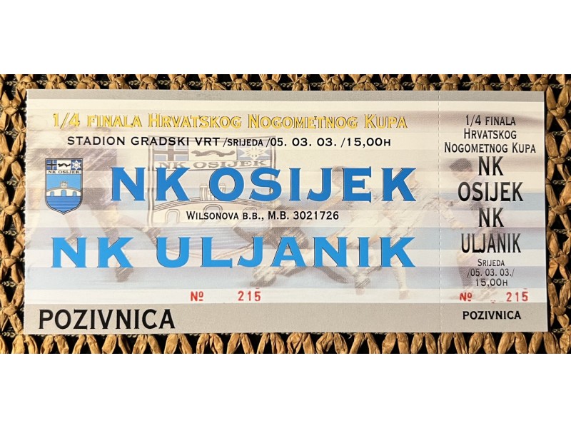 ulaznica za fudbalsku utakmicu Osijek-Uljanik (85.)