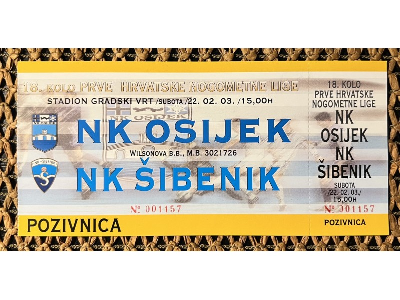 ulaznica za fudbalsku utakmicu Osijek-Sibenik (86.)