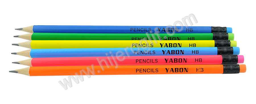 Grafitna olovka HB sa gumicom neon jednobojna YABON PENCILS