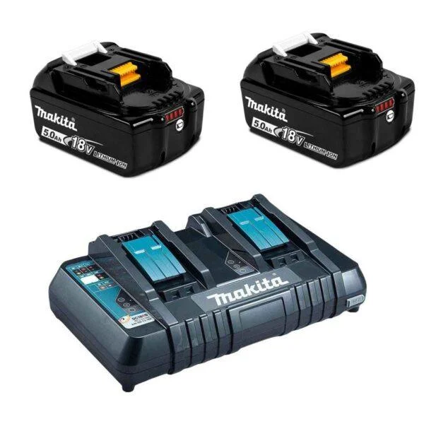 Makita SET 10 – 2 baterije 18V 5.0Ah BL1850B + dupli punjač DC18RD