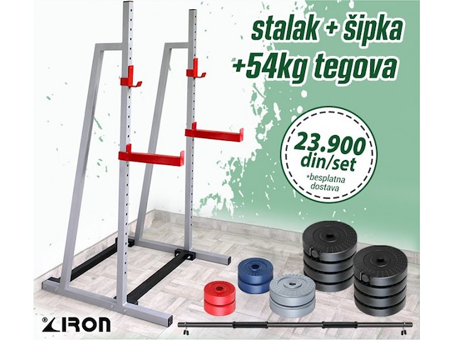 Tegovi i Stalak / Stalak za tegove šipka i 54kg tegova