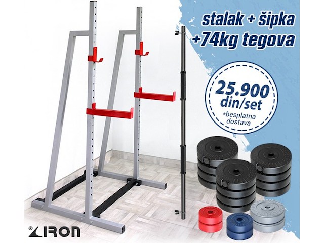 Tegovi i Stalak / Stalak za tegove šipka i 74kg tegova