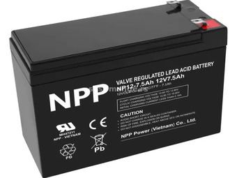 NPP AGM BATTERY C20=7,5AH T1 151x65x94x100 2,07Kg BLACK (NP12V-7.5Ah)