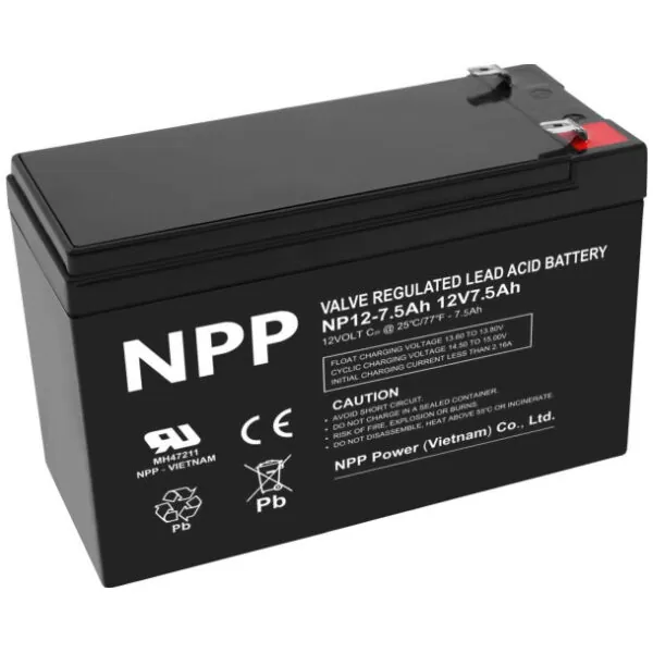 NPP AGM BATTERY C20=7,5AH T1 151x65x94x100 2,07Kg BLACK (NP12V-7.5Ah)