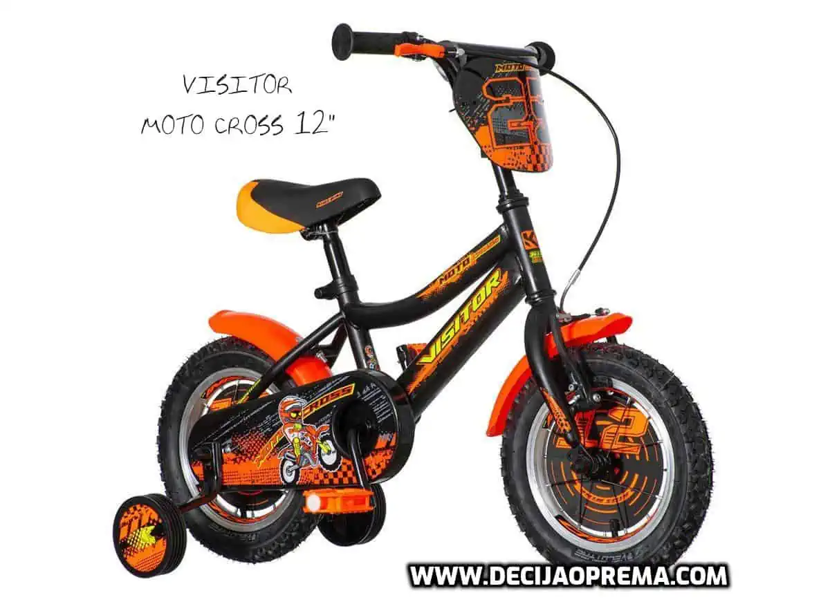 Bicikl Visitor Moto Cross 12″ za decu Crno Narandžasti