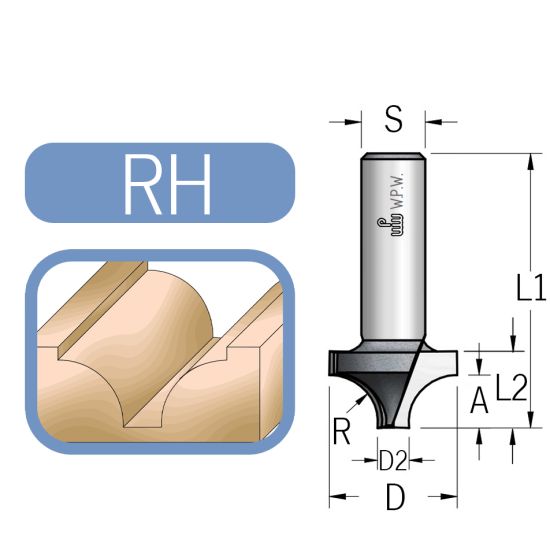 Glodalo za žljebove sa oblim stranicama radijus 4,8mm, radna dužina 9,5mm, prihvat 6mm