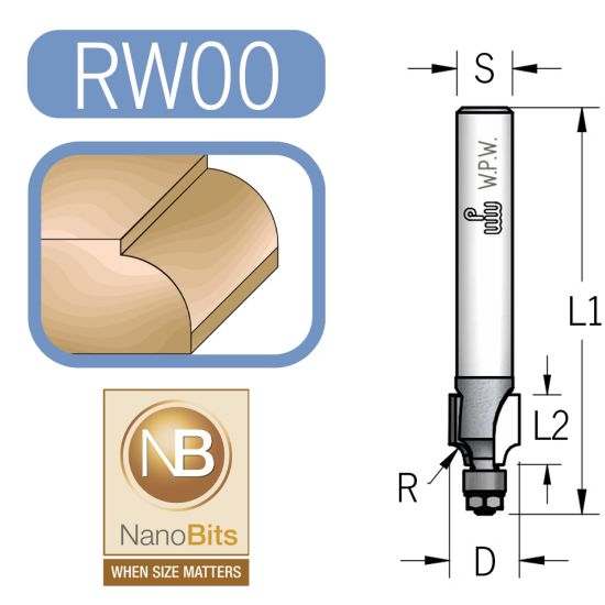 Nano glodalo sa minijaturnim ležajem za radijus 3,2mm; širina 11,1 mm; prihvat 6mm WPW RW00323