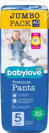 babylove
JUMBO PACK - Premium pelene gaćice veličina 5 junior (13-20kg), 40 kom