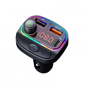 Bluetooth FM RGB Transmiter C14 QC3.0+PD crni