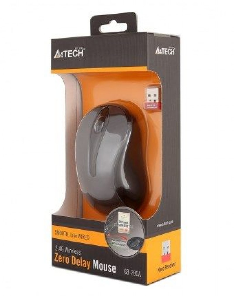 A4-G3-280A A4Tech V-Track bezicni opticki mis 2.4GHz 125Hz/1000Dpi Glossy grey, 102mm, USB