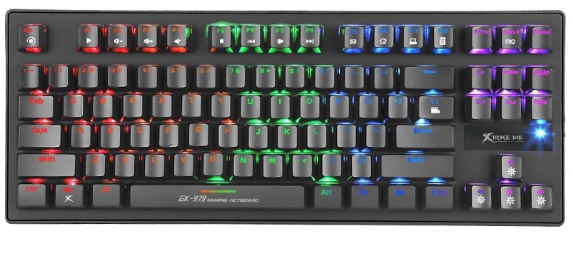 Tastatura USB xTrike GK-979 mehanička ,gejmerska sa plavim mehaničkim prekidačima, 5 LED boja pozadinskog osvetljenja crna