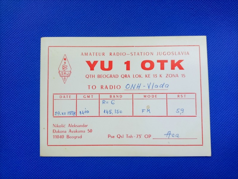 Radio amateri - Yugoslavia - YU1OTK - 1978.