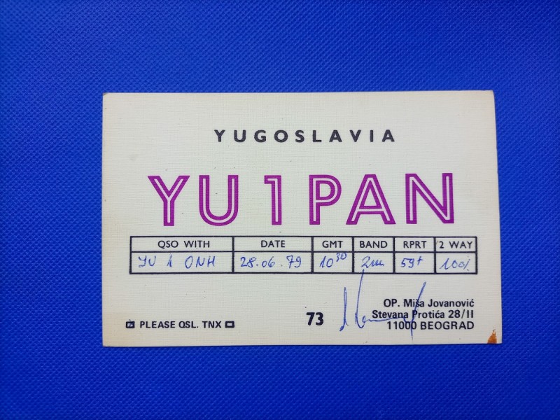Radio amateri - Yugoslavia - YU1PAN - 1979.