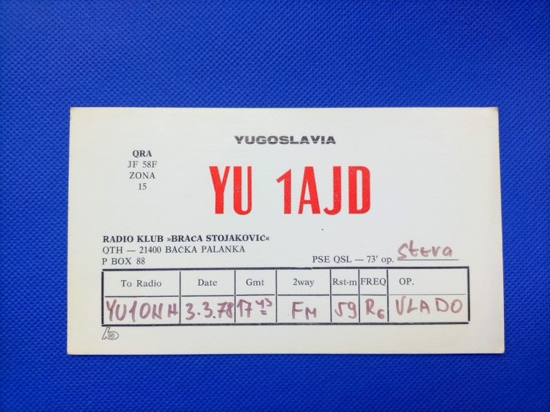 Radio amateri - Yugoslavia - YU1AJD - 1978.