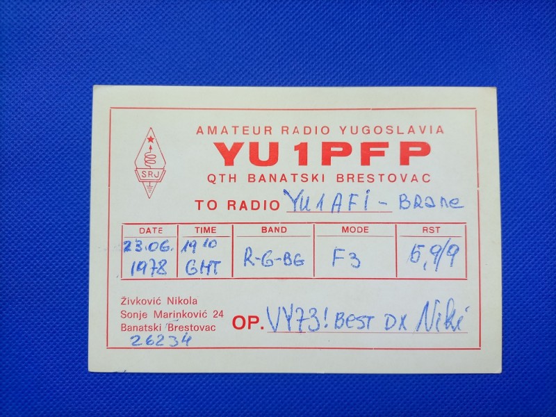 Radio amateri - Yugoslavia - YU1PFP - 1978.