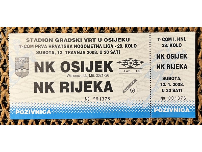 ulaznica za fudbalsku utakmicu nk Osijek Rijeka (98.)