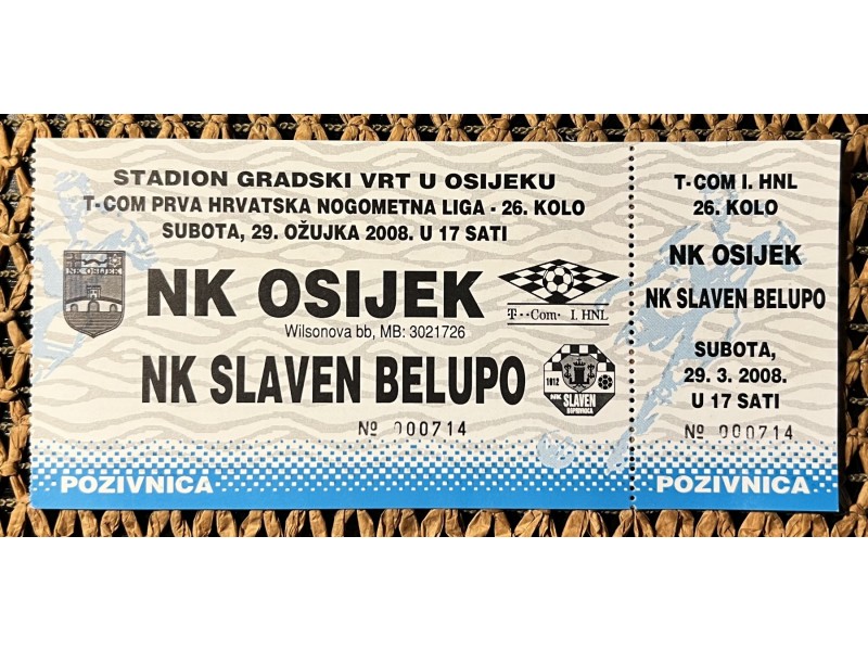ulaznica za fudbalsku utakmicu nk Osijek Slaven B (99.)
