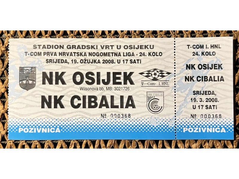 ulaznica za fudbalsku utakmicu nk Osijek Cibalia (100.)