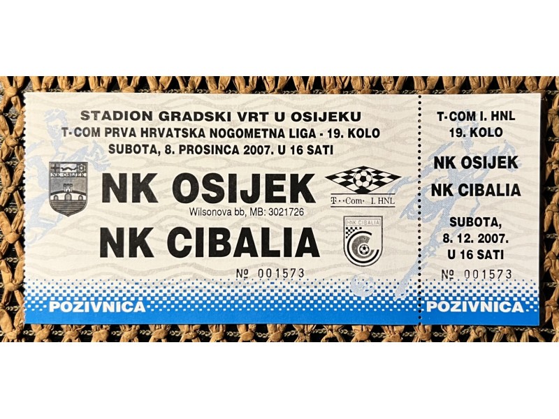 ulaznica za fudbalsku utakmicu nk Osijek Cibalia (101.)