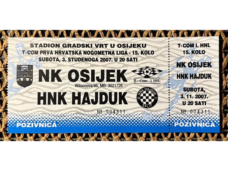 ulaznica za fudbalsku utakmicu nk Osijek Hajduk (103.)