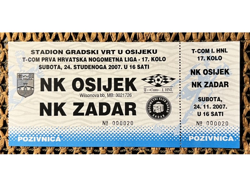 ulaznica za fudbalsku utakmicu nk Osijek Zadar (104.)