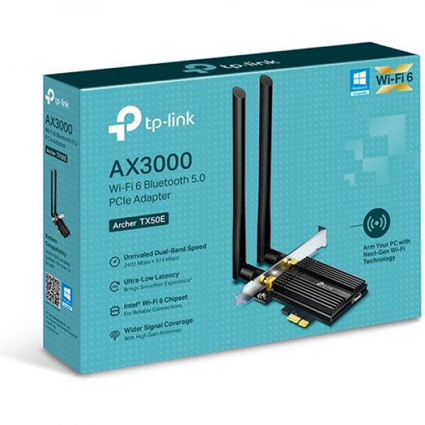 TP-Link AX3000 Wi-Fi 6 Bluetooth 5.0 PCI Express Adapter2402Mbps at 5 GHz + 574Mbps at 2.4 GHz' ( 'ARCHER TX50E' )