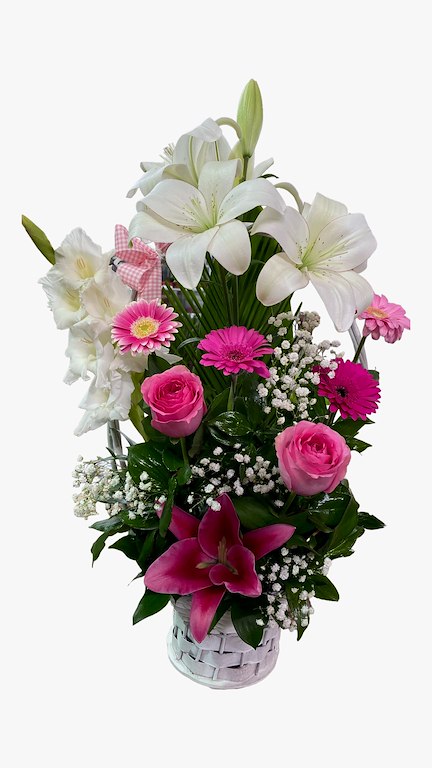 Korpa belo-roze cvetni mix 002