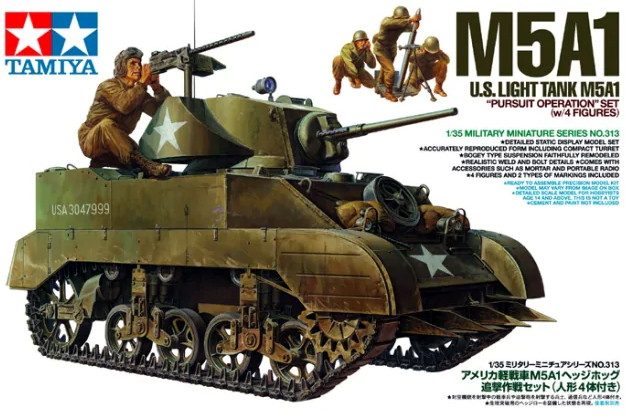 TAMIYA 1/35 U.S. Light Tank M5A1 „Pursuit Operation“ (w/4 Figures)