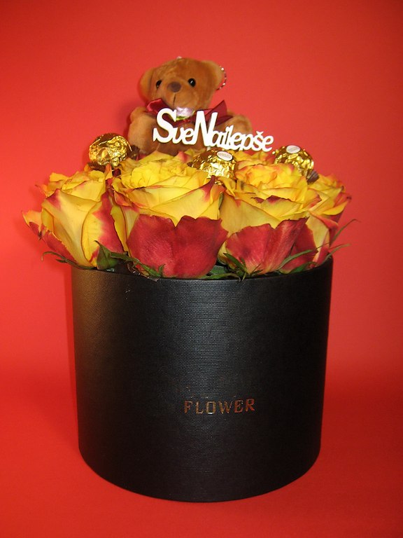 Box sa narandžastim ružama, ferrero rocher i meda 096