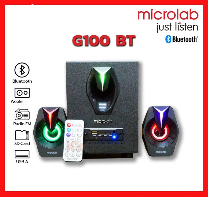 Bluetooth zvučnici 2.1 Microlab G100BT, 11W, 3,5mm, SD, USB, FM radio, Bluetooth, daljinski, LED
