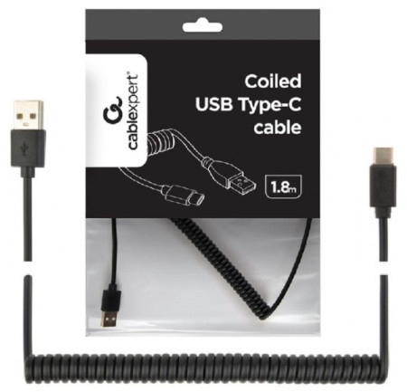 Gembird CC-USB2C-AMCM-6 spiralni USB 2.0 AM na USB-C kabl, 1.8 m, black