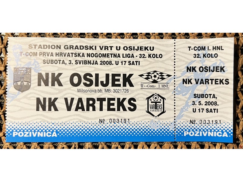 ulaznica za fudbalsku utakmicu nk Osijek Varteks (106.)