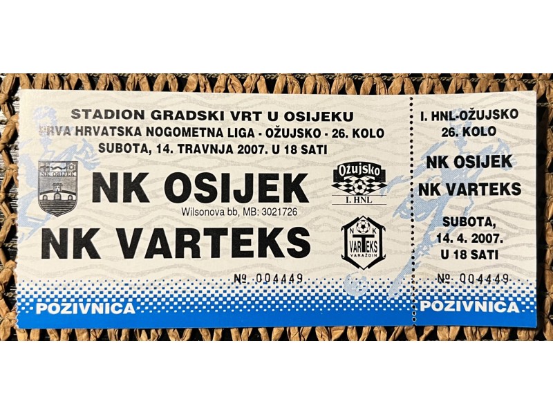 ulaznica za fudbalsku utakmicu nk Osijek Varteks (107.)