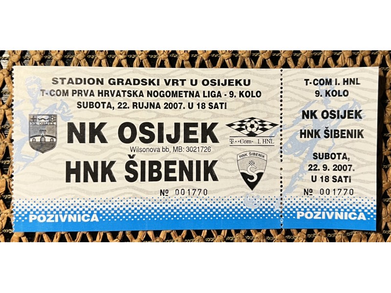 ulaznica za fudbalsku utakmicu nk Osijek Sibenik (112.)