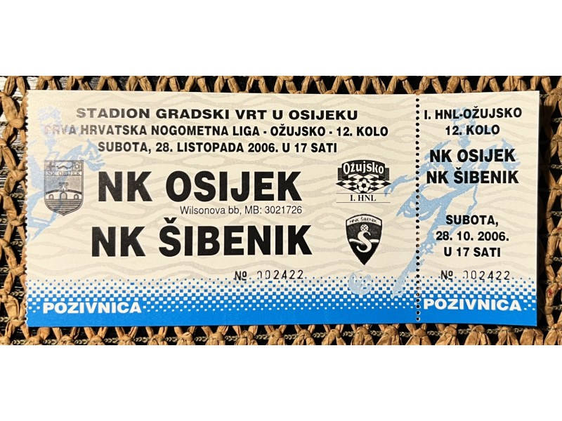 ulaznica za fudbalsku utakmicu nk Osijek Sibenik(118.)