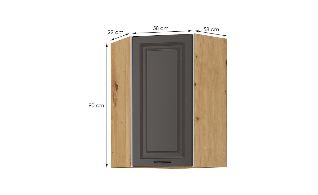 Stilo viseći ugaoni element hrast/grafit 58,5x58,5x5x31x90 cm