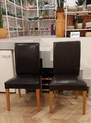 Dve trpezariske stolice hrast - koža