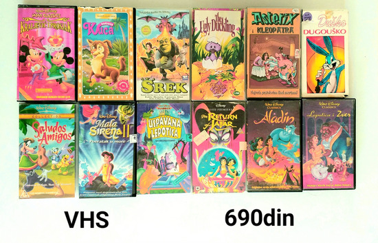 VHS crtaći 12kom Aladin Sirena Šrek Miki Lepotica