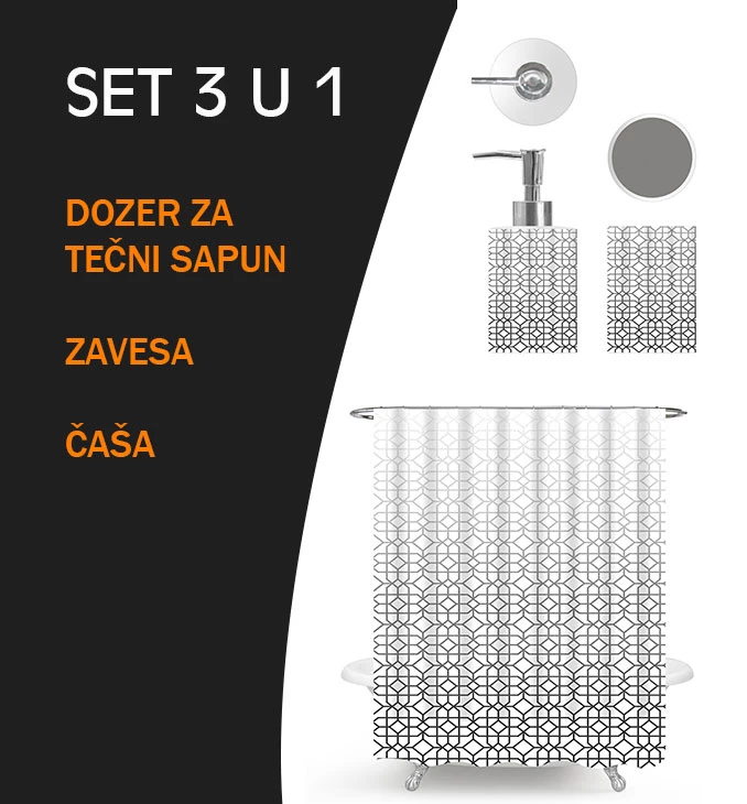 Kupatilski set MINOTTI VITRAŽ sa zavesom, čašom i dozerom