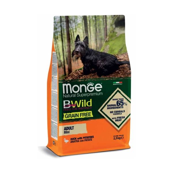 Monge Bwild Grain Free Mini Adult Duck&Potatoes – 2,5 kg